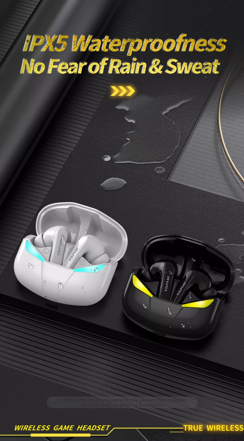 Awei T35 TWS Gaming Earbuds With Mic Wireless Stereo Low Latency Earfon ...