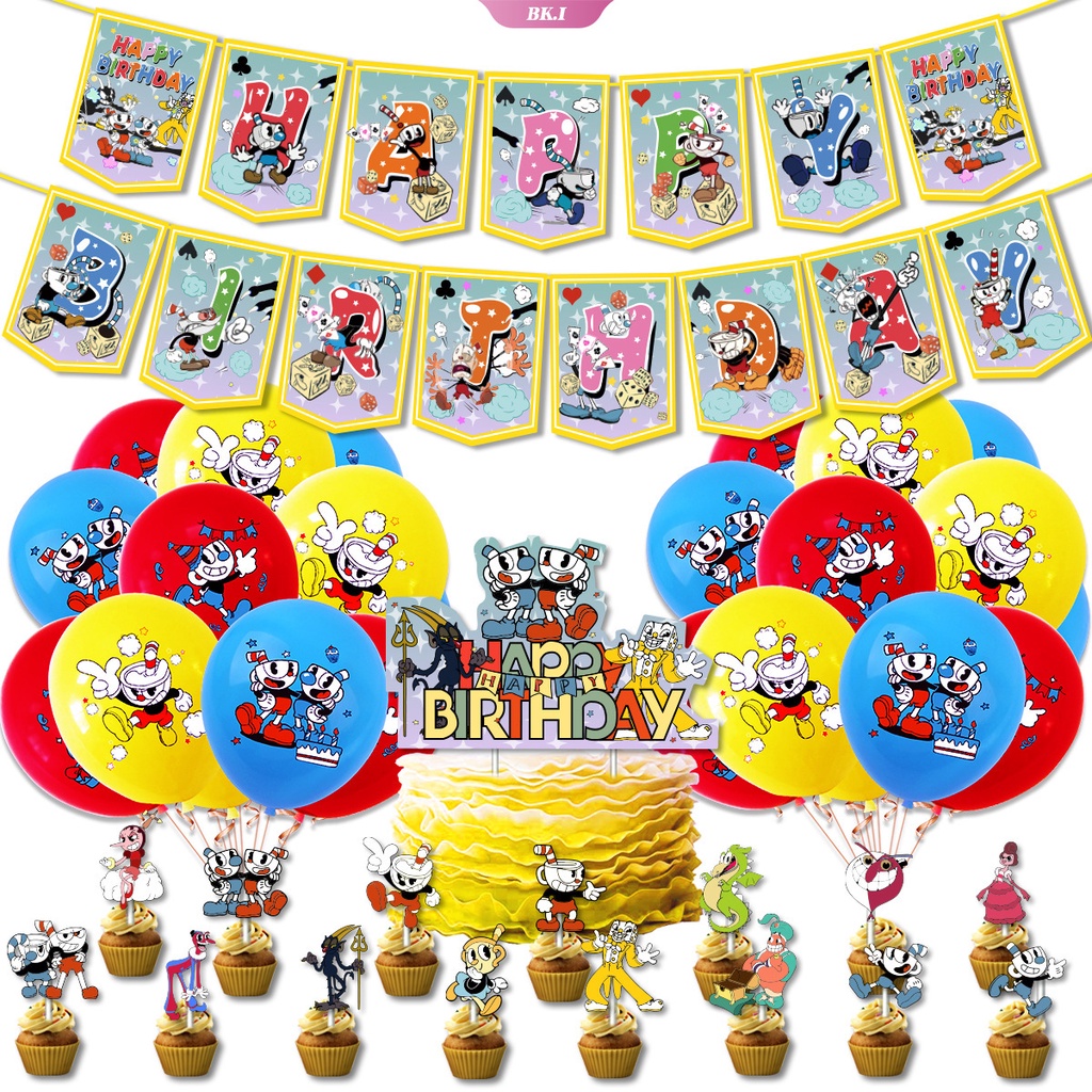 Cuphead Theme Birthday Balloon Set Balloon Pull Flag Set Game Children ...