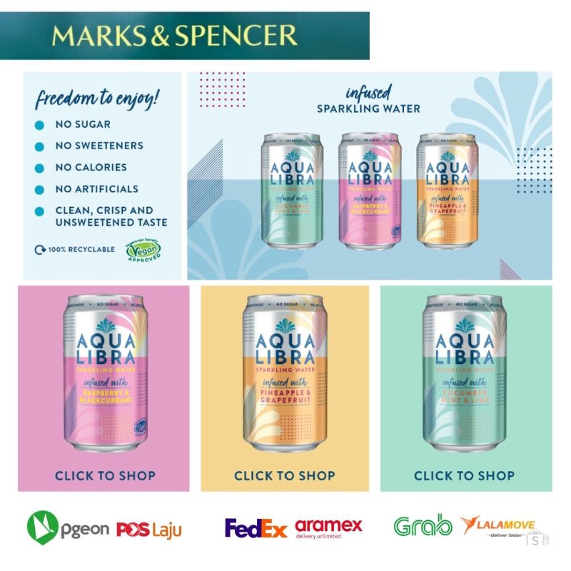[330ml X 2's] M&S Marks and Spencer Aqua Libra Infused Sprakling Water-Raspberry/Pineapple ...