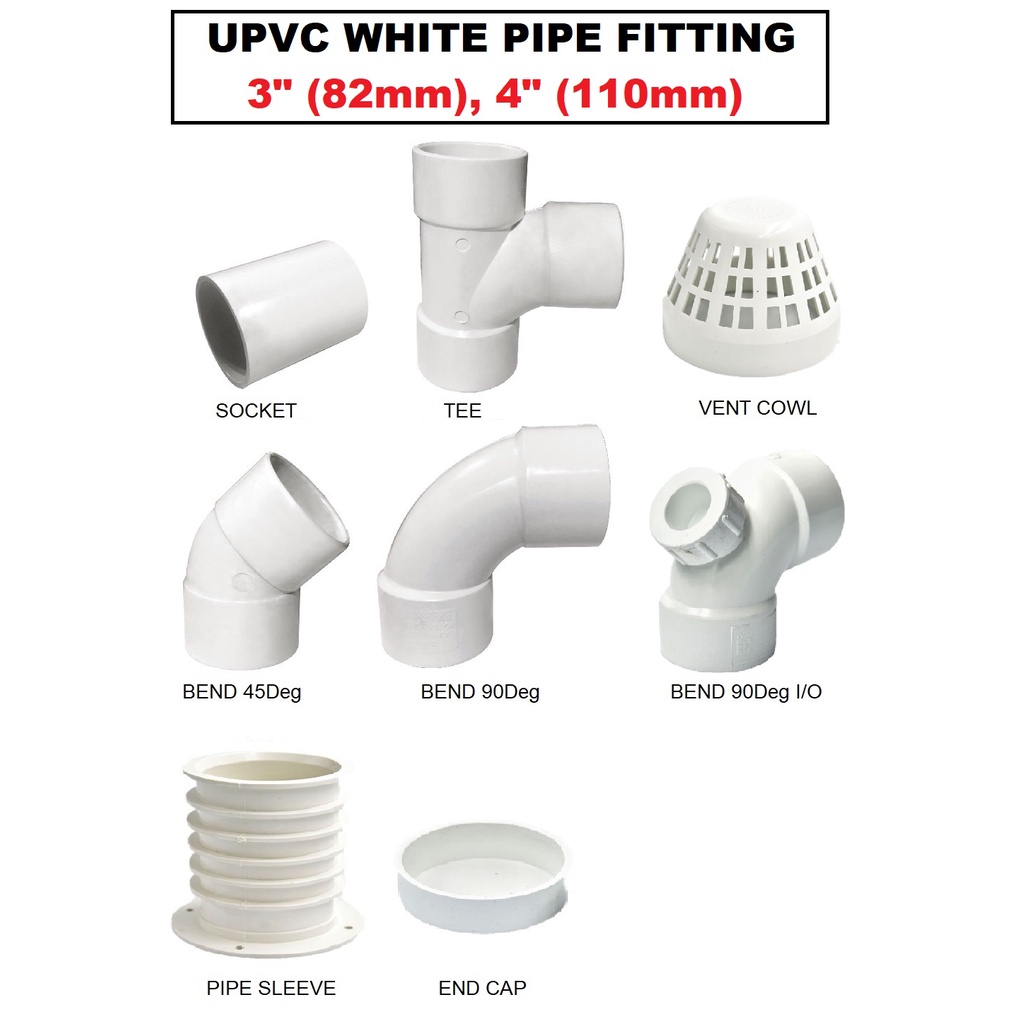 3" 4" 82mm/110mm UPVC White Pipe Fitting-Elbow Bend/Tee/Socket/Elbow I ...