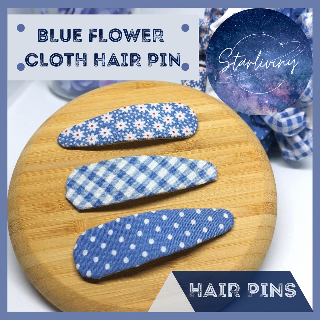 [READY STOCK] BLUE COLOUR HAIR PINS DIFFERENT DESIGN PLAID/ POKKA DOT ...