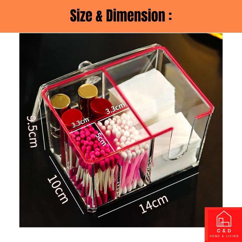 Acrylic Cotton Swab 4IN1 Makeup Box Portable Container Make Up Cotton ...