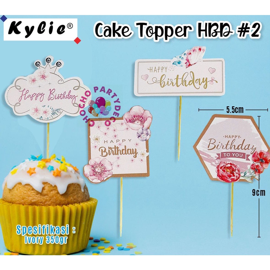 PUTIH (5pc) Cake topper HBD White BNG - cake topper cake topper krts ...