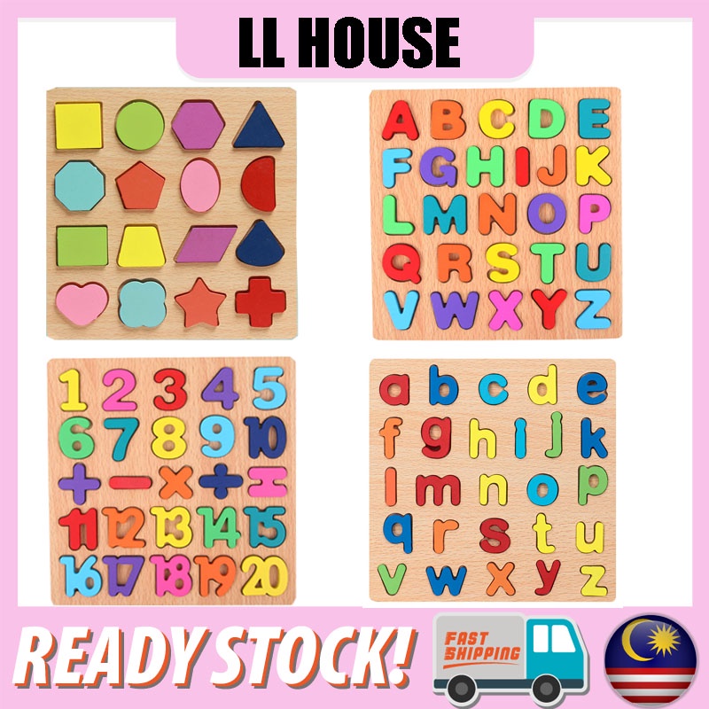 Montessori Wooden Puzzle Kids Alphabet Educational Toy Mainan Set Huruf ...