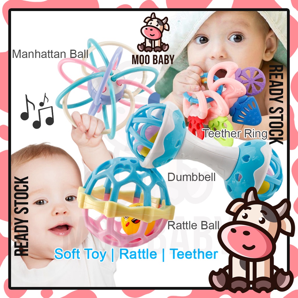 🐮Moo Baby Rattle Toys For Baby Newborn Toys 0 3 Month Barang Mainan ...