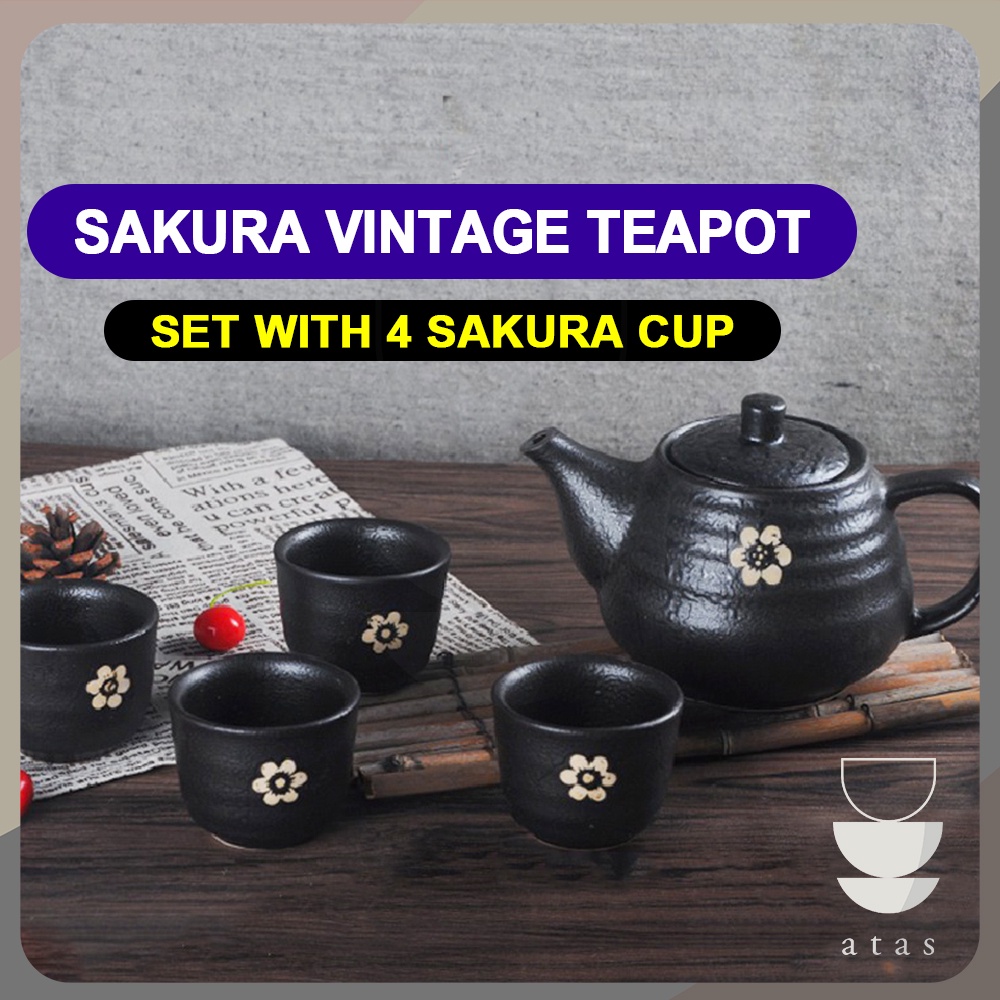 ATAS Japanese Vintage TEAPOT Tea Pot Set Cup Sakura Kettle Ceramic ...
