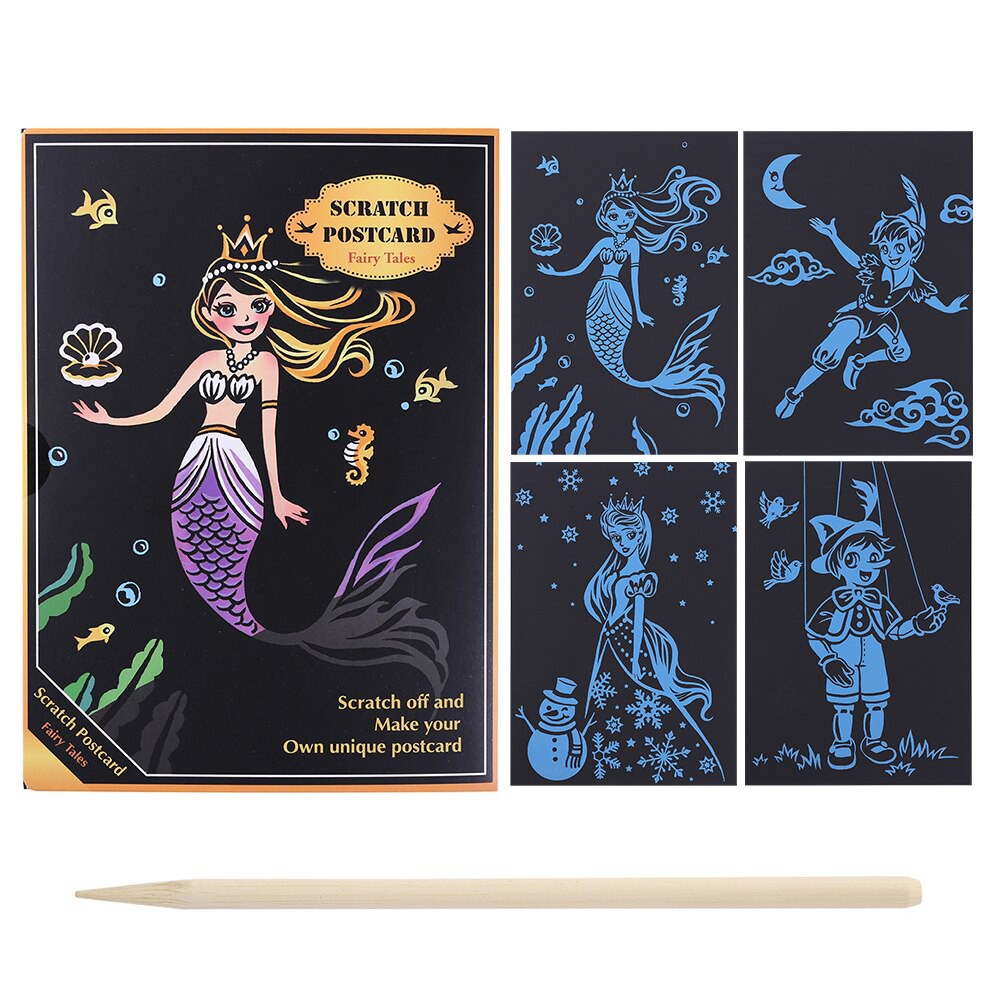 4pcs/Set DIY Scratch Art Painting Fairy Tales Characters Postcard ...