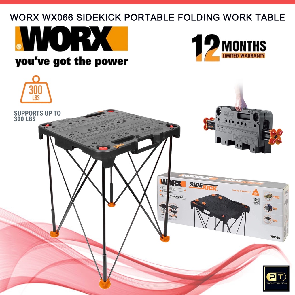 WORX WX066 60cmX60cm 135kg Capacity Portable Folding SideKick Portable ...