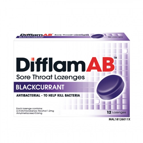 Difflam AB Blackcurrant 12s Lozenges Sore Throat Two Antiseptic ...