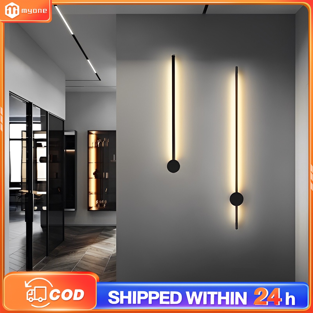 LED wall lamp modern black line sconce rotated 360° simple living room ...