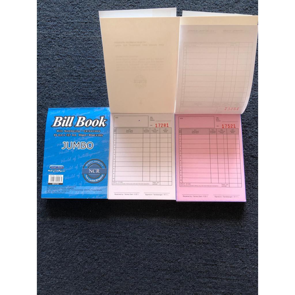 NCR JUMBO Bill Book with Numbering 80 sets x 2ply (89mm x 127mm ...