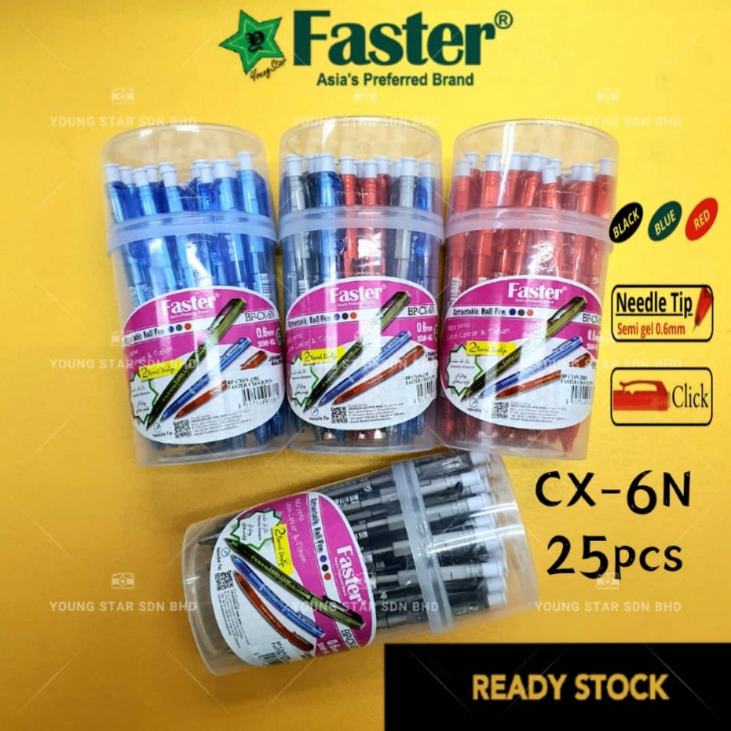 FASTER CX6N Retractable Ball Pen Semi Gel 0.6mm Bola Pen Tarik Balik ...