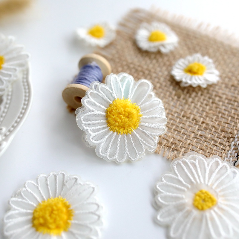 5Pcs Flower White Daisy Patches For Clothing Embroidery Double Layer ...