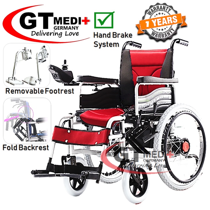 E02-P-37 GT MEDIT GERMANY Lightweight Self Propelled Electric Wheelchair Foldable Motor Wheel ...