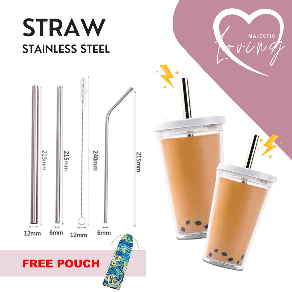 1 Set Straw Drinking Reusable Washable Doorgift Straw Besi Metal Straw ...
