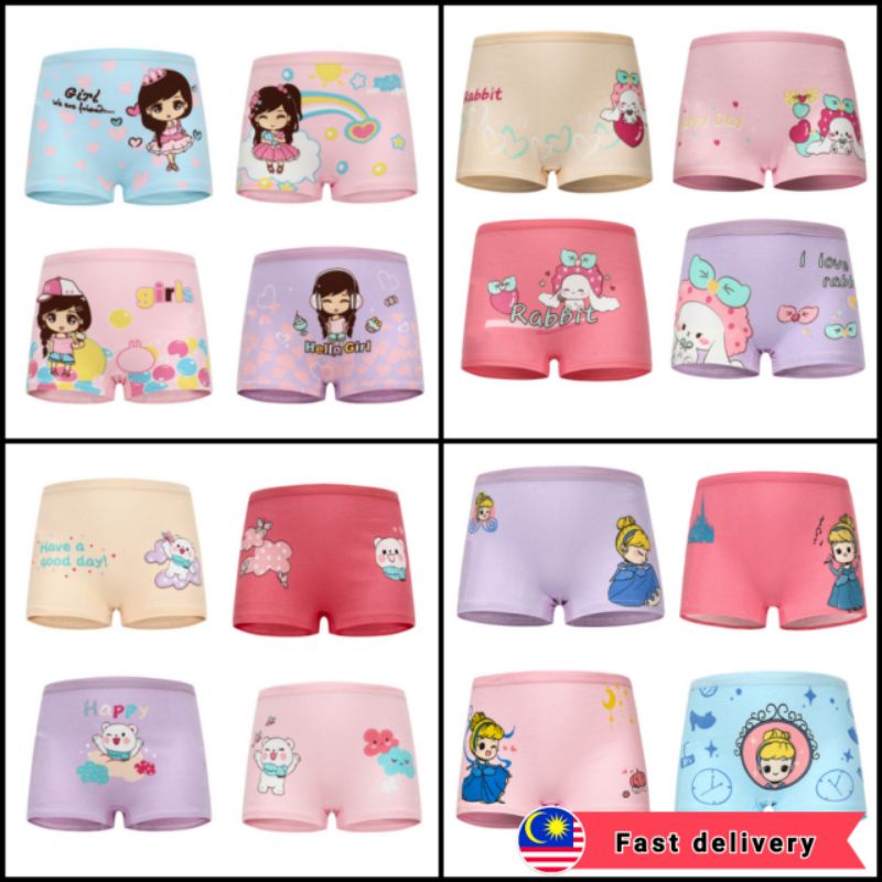 🇲🇾Ready Stock 4pcs Kids girls Innerwear Underwears 100%Cotton Kids ...