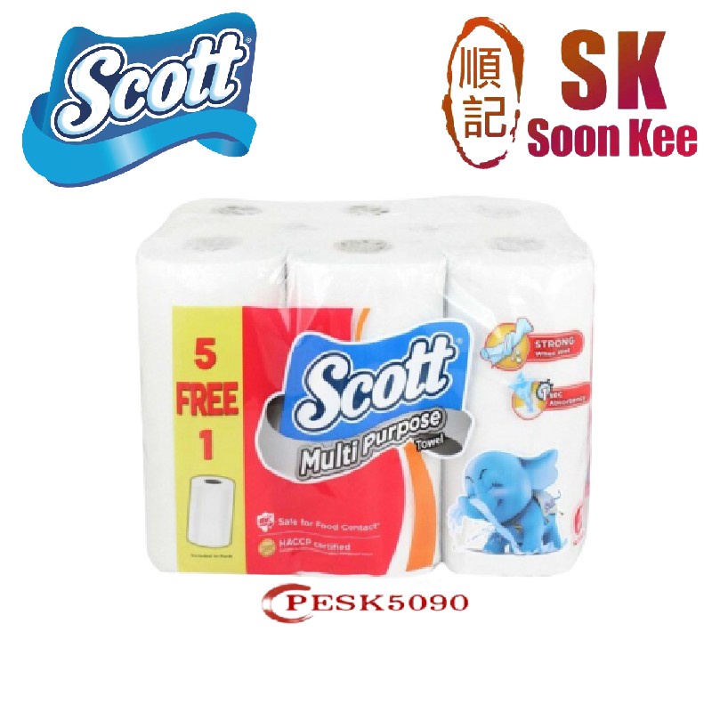 Scott Multi Purpose Towel 5 Free 1 ( 1 roll 60 sheets ) | Shopee Malaysia