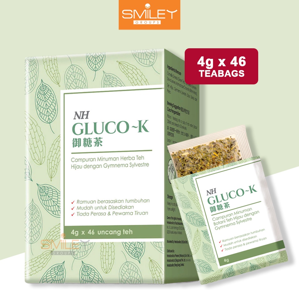 NH Gluco-K Herbal Beverage Mix Green Tea (4g x 46 Teabags) with Gymnema ...