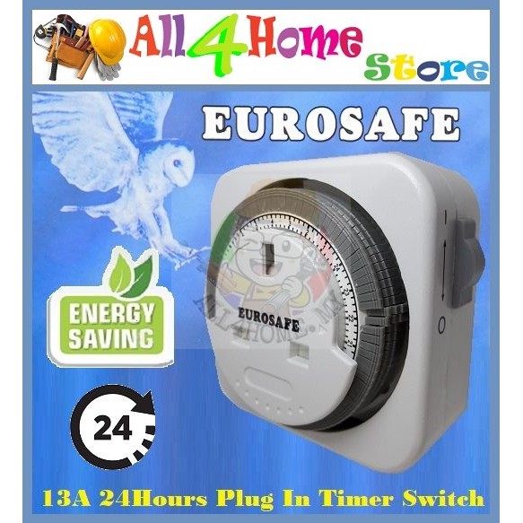 EUROSAFE 24hrs 13Amp Plug In Timer Switch (White) | Shopee Malaysia