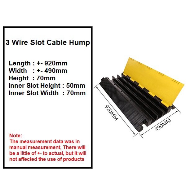 Cable Protector Ramp, 3 Channel Hump Ramp Rubber Size: 900mmL x 500mmW ...