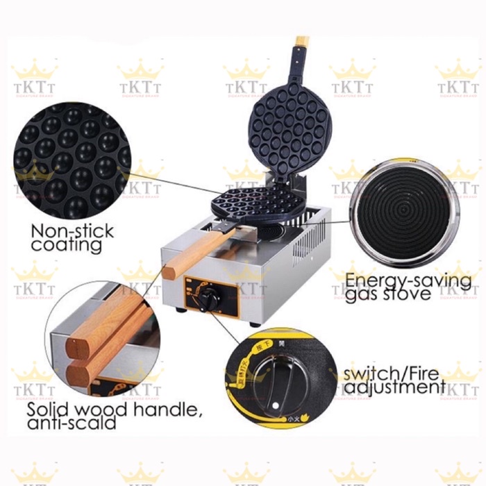 TKTT Commercial Gas Bubble Egg Waffle Baker Hong Kong Eggettes Maker ...