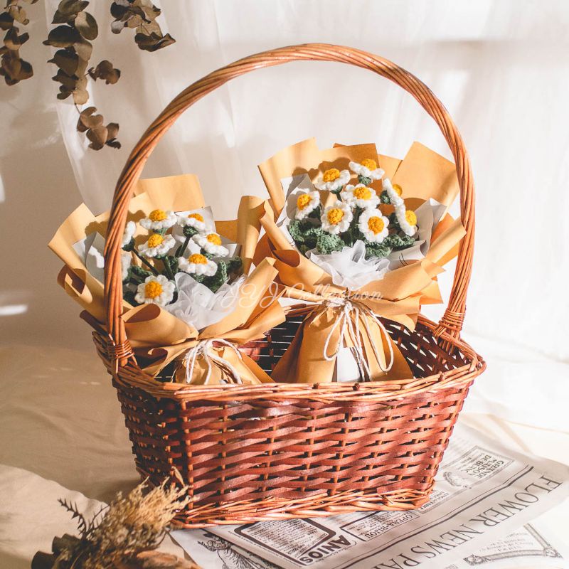 JYJ Knitting crochet mini daisy flowers bouquet bunga sulam针织小雏菊花束生日花束 ...