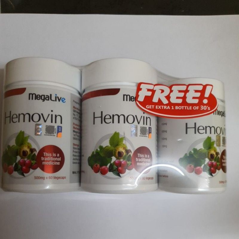 Megalive Hemovin 500mg 2x60s FOC 30s Vegecaps (Expiry Date:12/2023 ...