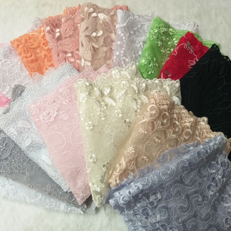Mesh lace embroidered with 2 edges, sizes from 16cm to 27cm (1 meter ...