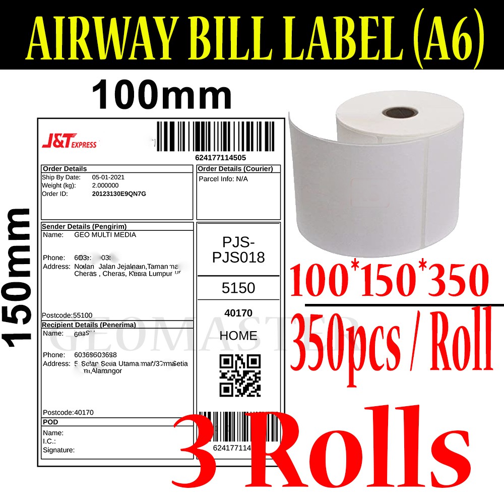 A6 Thermal Printer Waybill Barcode Shipping Label Consignment Note ...