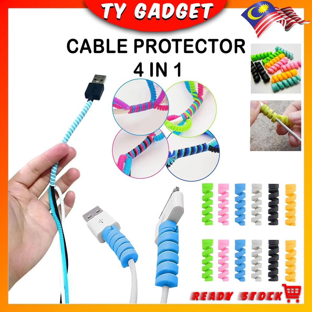 Solid Colorful Silicone Twist Cable protector 4in1 Mini Cute Colorful ...