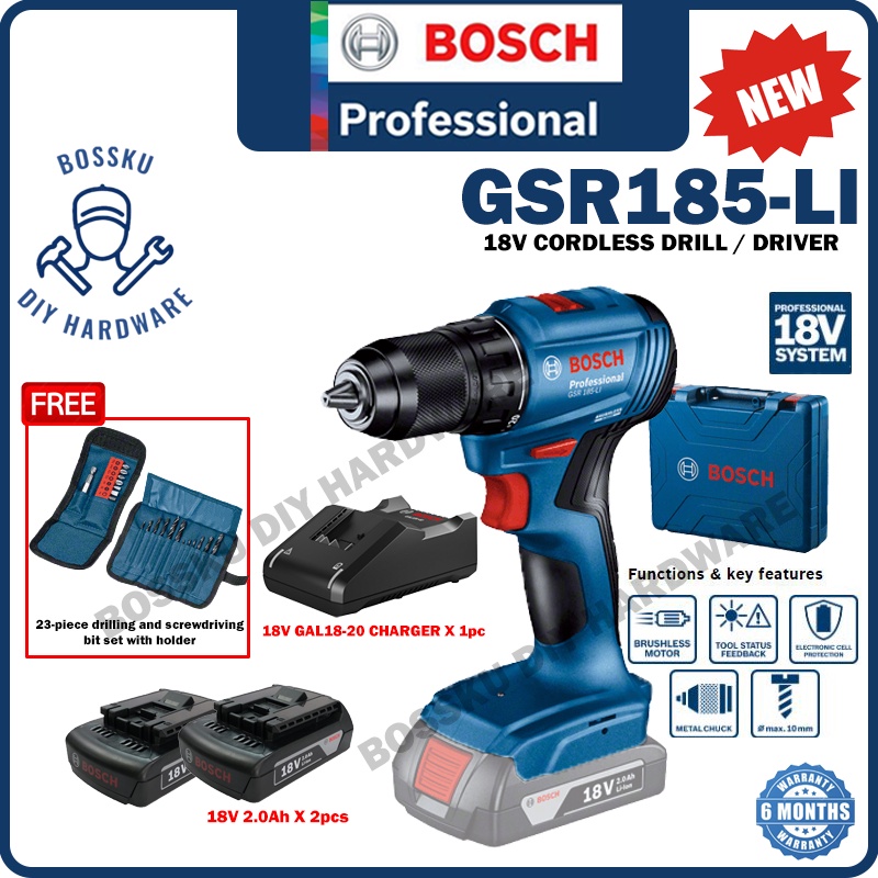 BOSCH NEW GSR185Li GSR185 LI 18V Cordless Drill / Driver 2.0Ah Battery ...