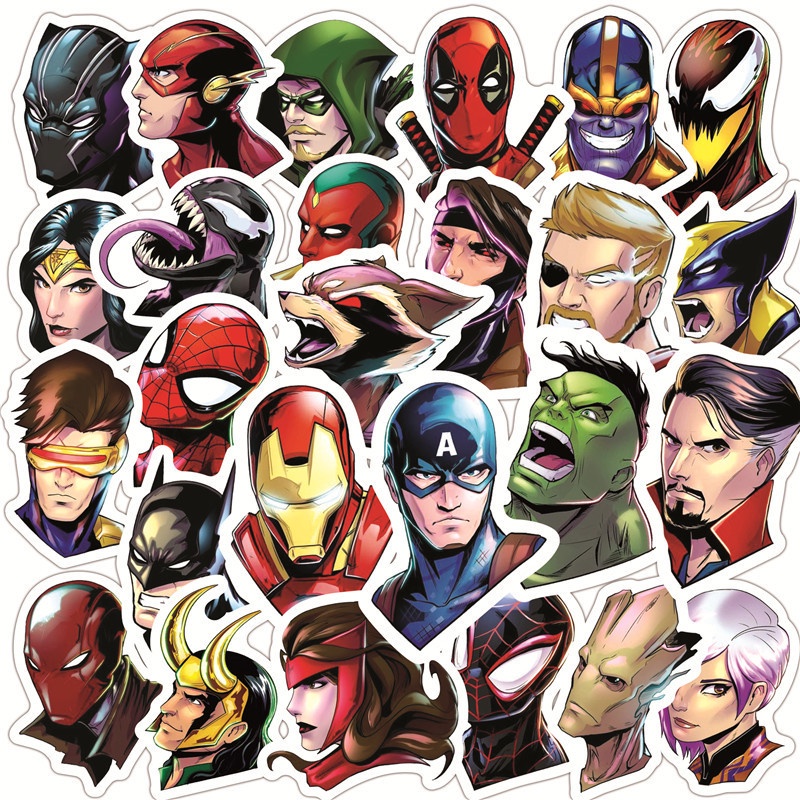 50Pcs/Set Marvel & DC Superhero . Head Portraits Series 01 Stickers DIY ...