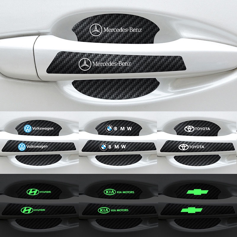 8pcs Carbon Fiber Illuminated Door Handle Protector Sticker Door Bowl ...