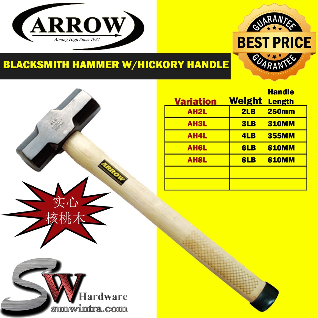 ARROW HEAVY DUTY BLACKSMITH HAMMER WITH SOLID HICKORY WOOD HANDLE ...
