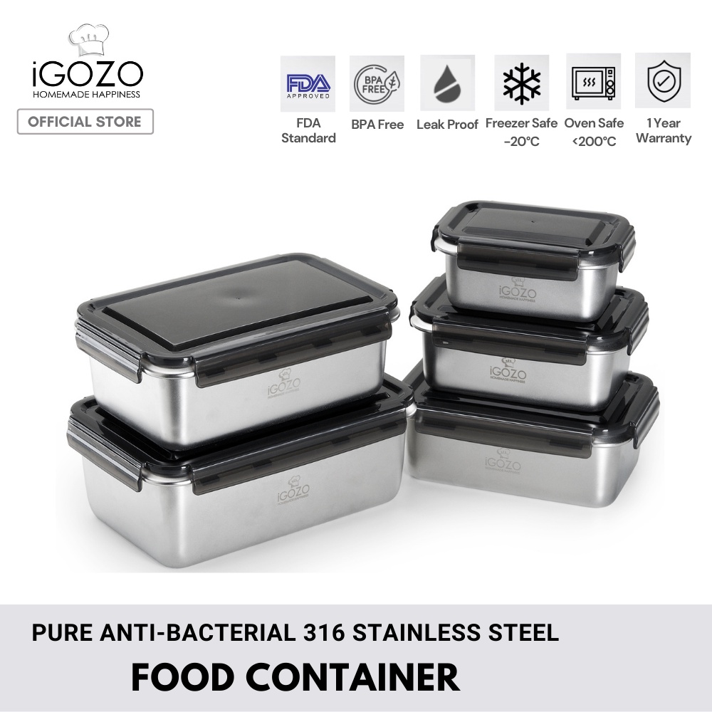 iGOZO Pure Anti-Bacterial 316 Stainless Steel Food Container Lunch Box ...
