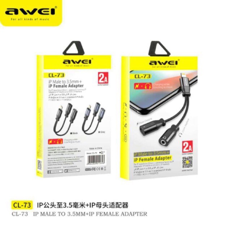 2IN1 AWEI IP MALE TO 3.5MM +IP FEMALE ADAPTER 2A MODEL:- CL-73 | Shopee ...
