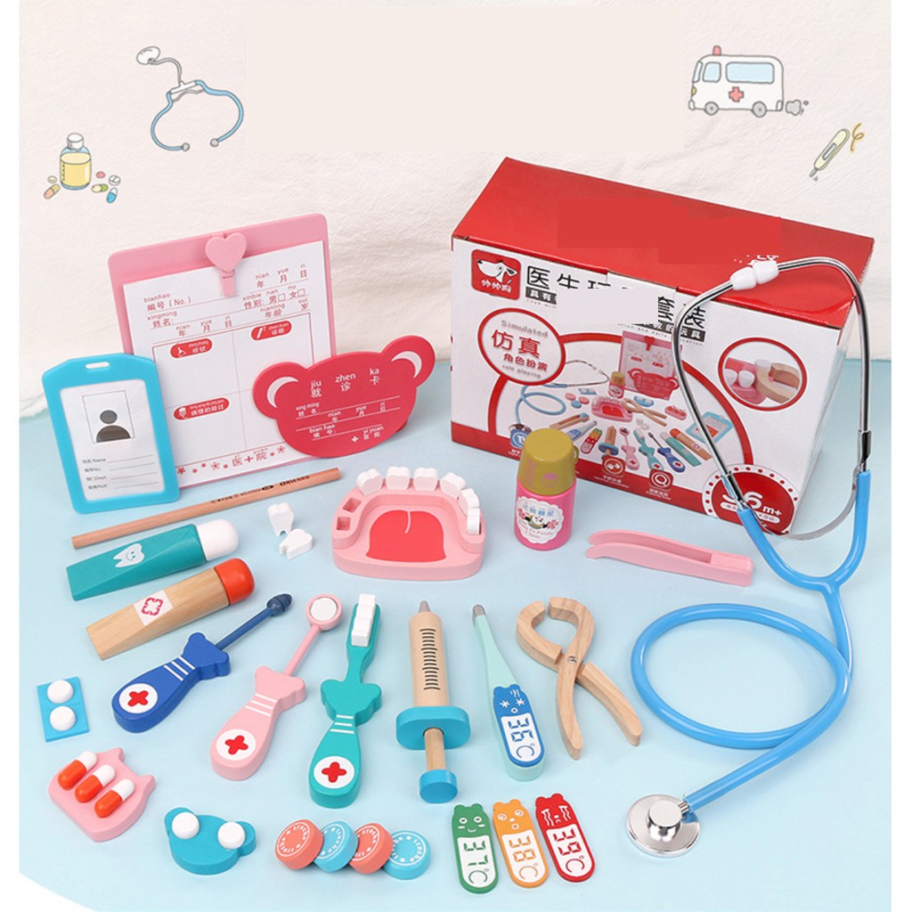 Wooden Toy Set for Children to Practice Being Doctors | Shopee Malaysia
