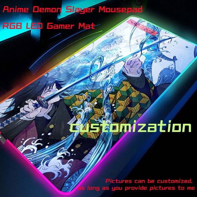 Anime Demon Slayer Mousepad Gaming Mouse Pad RGB LED Gamer Mat Computer ...