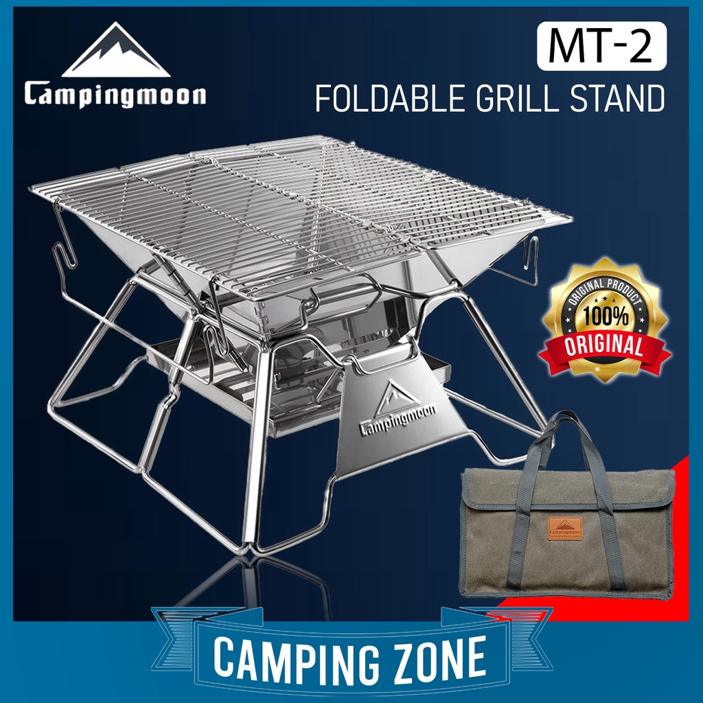 CAMPINGMOON MT2 Foldable Grill Barbecue Pit Stove Stainless Steel BBQ Grill Stand Carry Bag ...