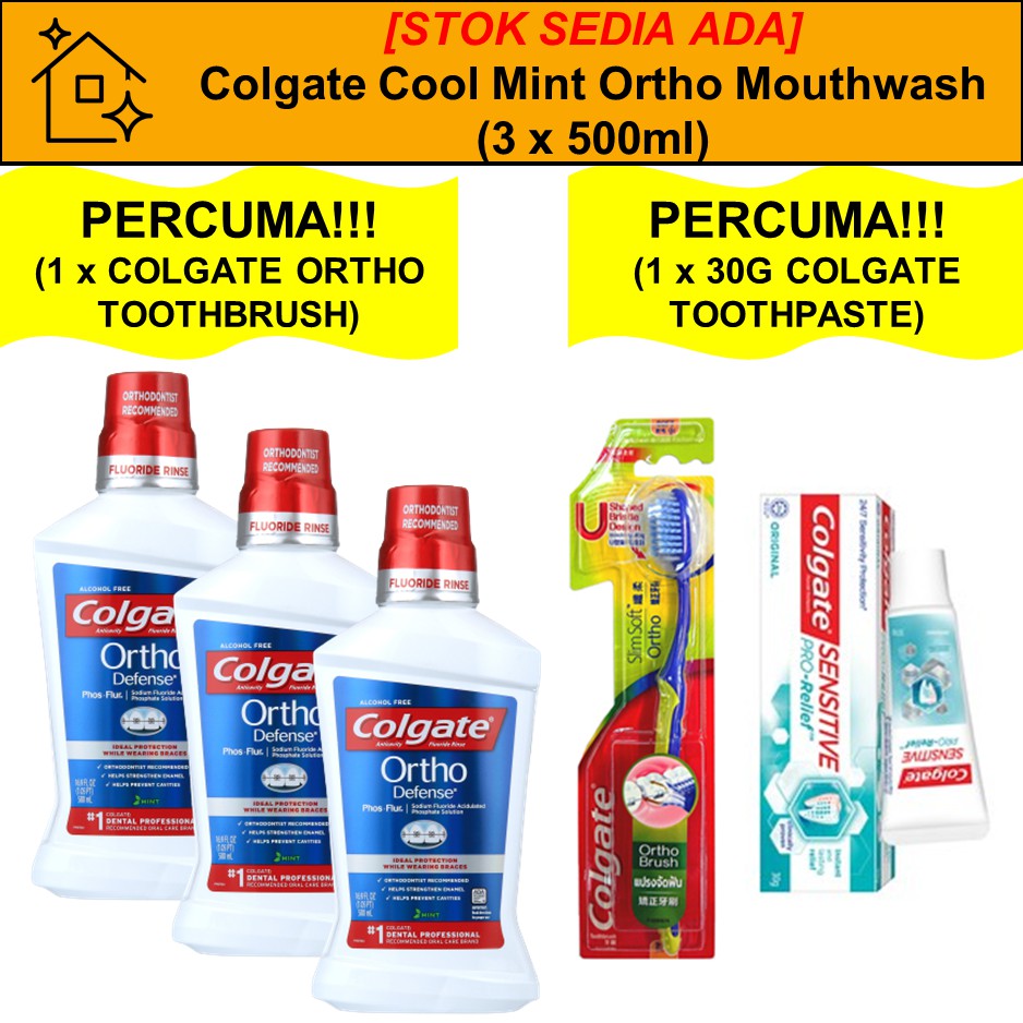 [𝗥𝗘𝗔𝗗𝗬 𝗦𝗧𝗢𝗖𝗞] Colgate Ortho Defense Phos Flur (3x500ml) Anti Cavity ...