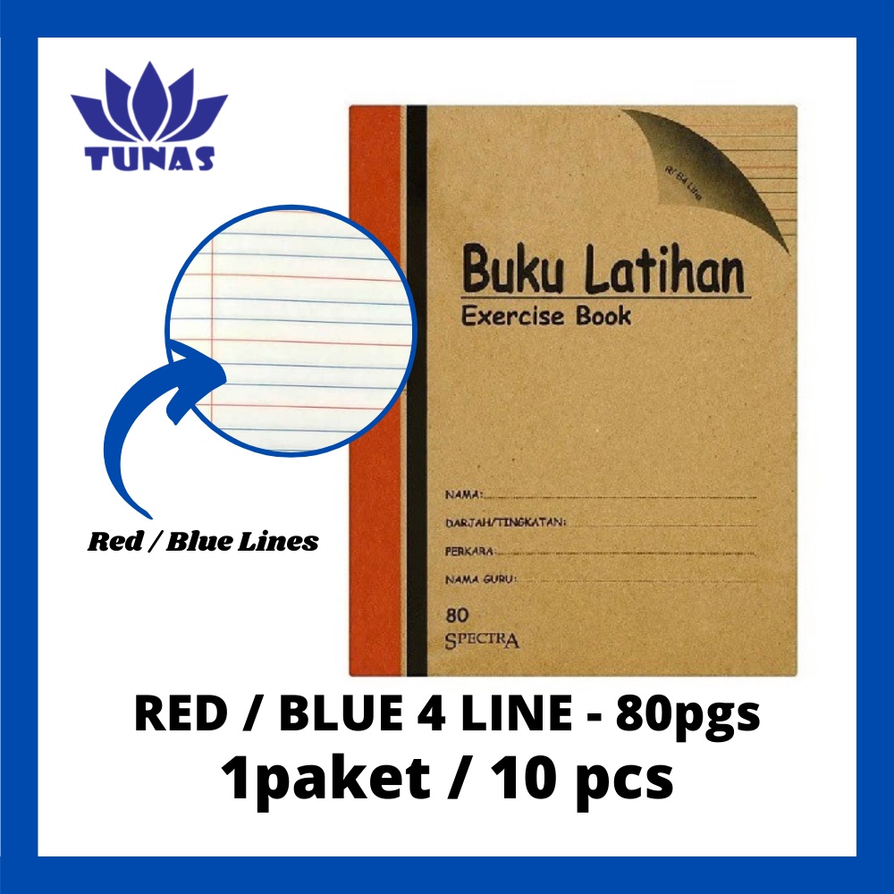RED/ BLUE 4 LINE 1 peket 10pcs - F5 Exercise Book/Buku Latihan 80pages ...