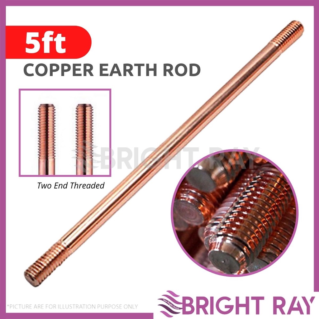5ft x 12mm Copper Rod Earth Rod Grounding Rod For Electrical Grounding ...