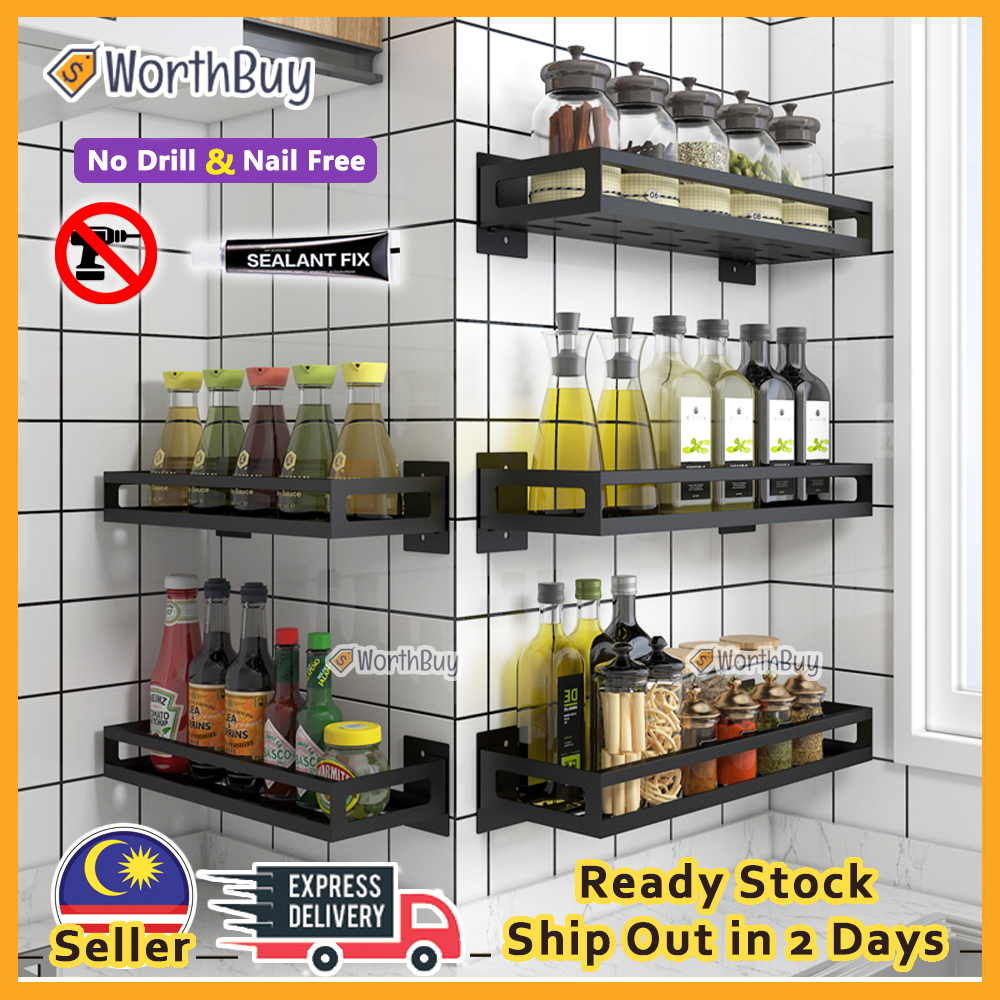Worthbuy Black Wall Mounted Condiment Organizer Color Kitchen Powder ...
