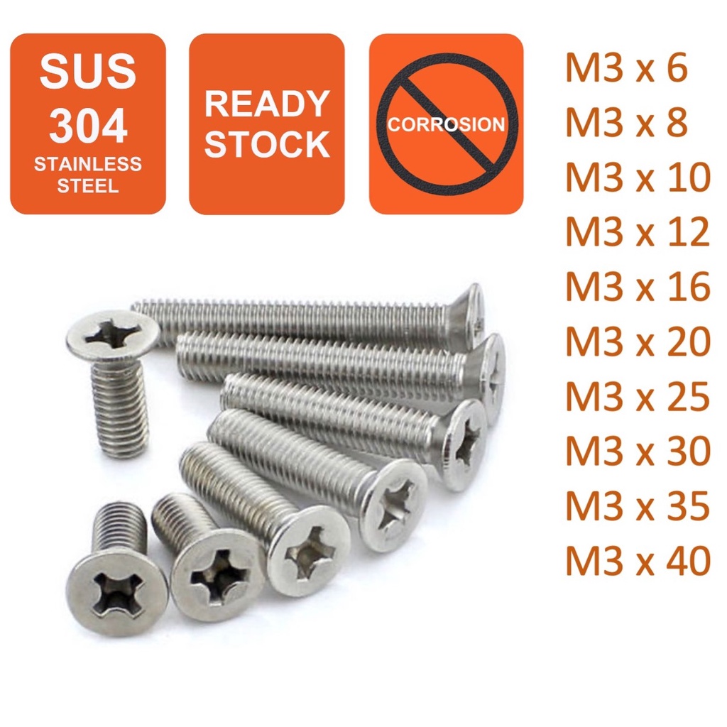 (10 pcs) M3 M4 M5 M6 Csk Countersunk Flat Phillips Head Screw DIN 965 ...
