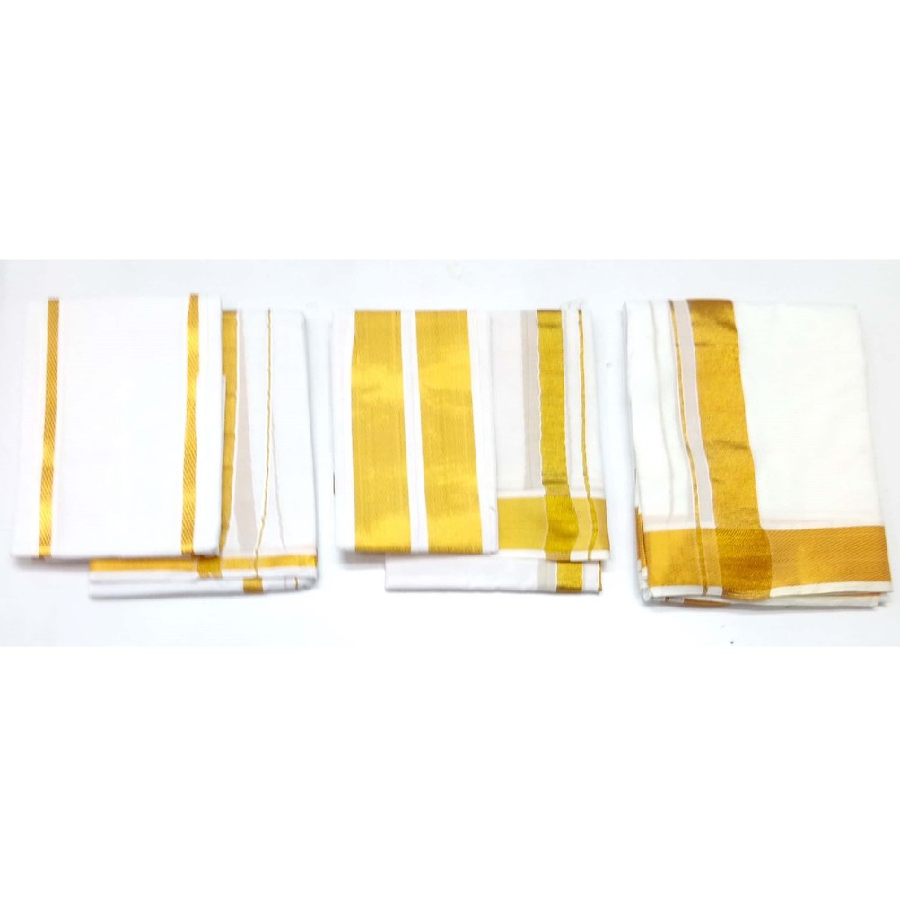 Men's White Cotton Vesti & Thundu Set With Gold Border - Size 8x4 , 9x5 ...