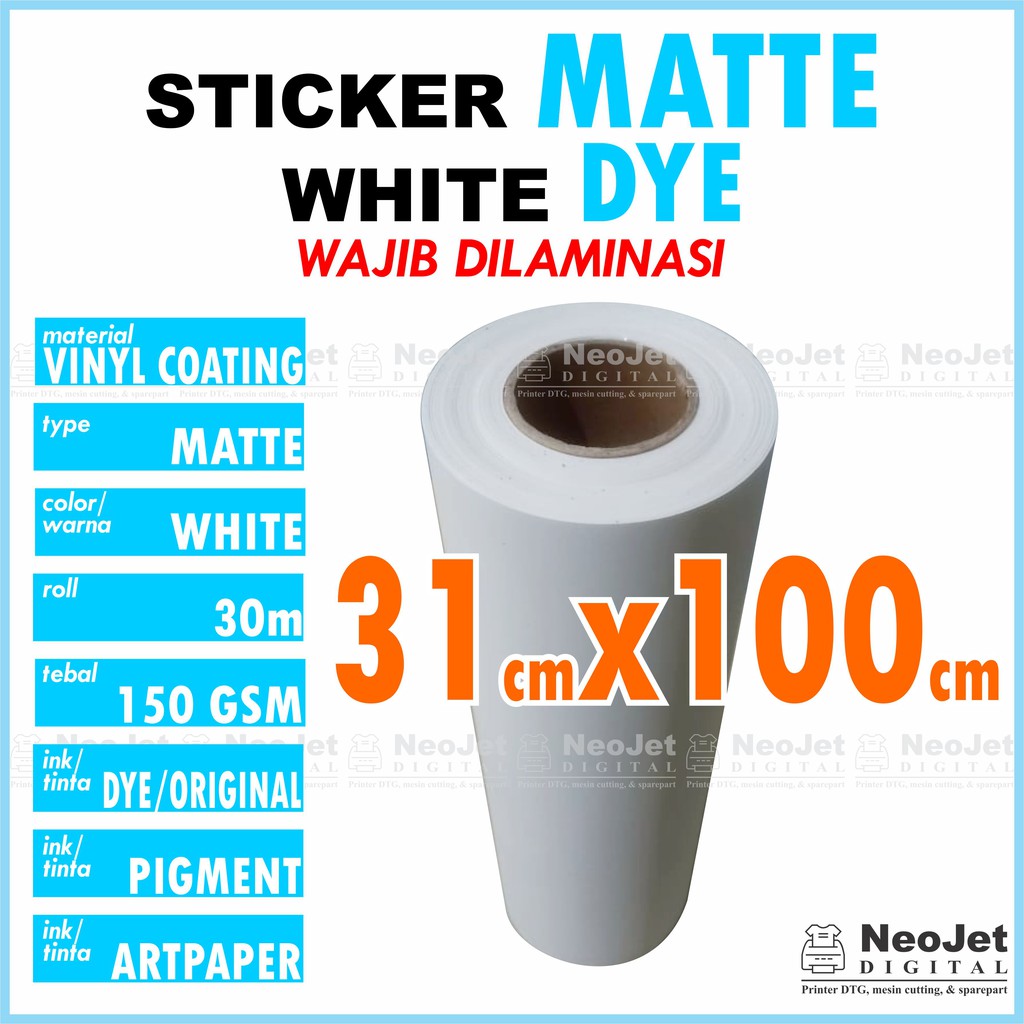 Matte Inkjet DYE Doff Doft Mate Vinyl Sticker 31 x 100cm White Meter ...