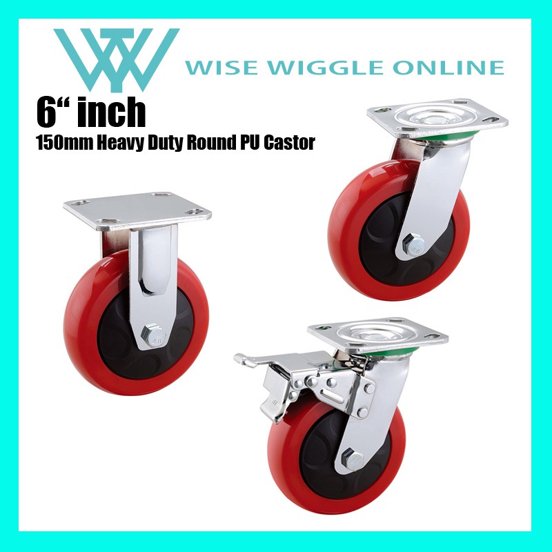 6 inch / 150mm Heavy Duty Round PU Castor wheels top plate Trolley Roda ...