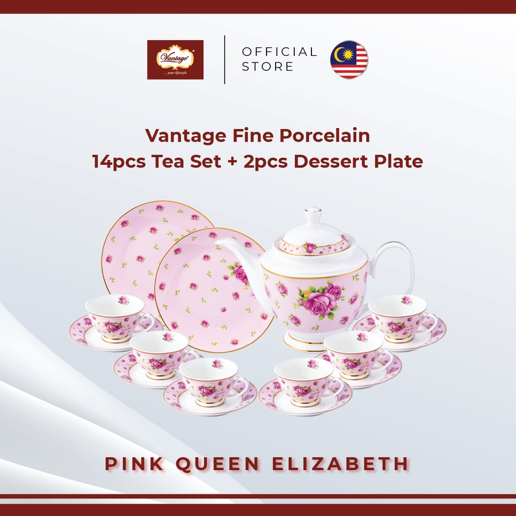 Vantage Siti Pink Queen Elizabeth Tea Set(14pcs) | Shopee Malaysia