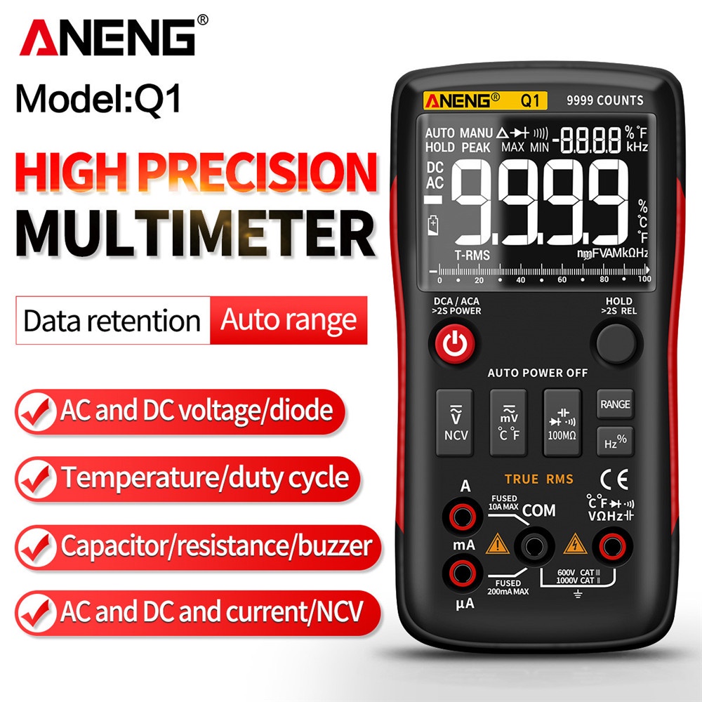 ANENG Q1 Digital Multimeter 9999 Analog Tester True RMS Professional ...