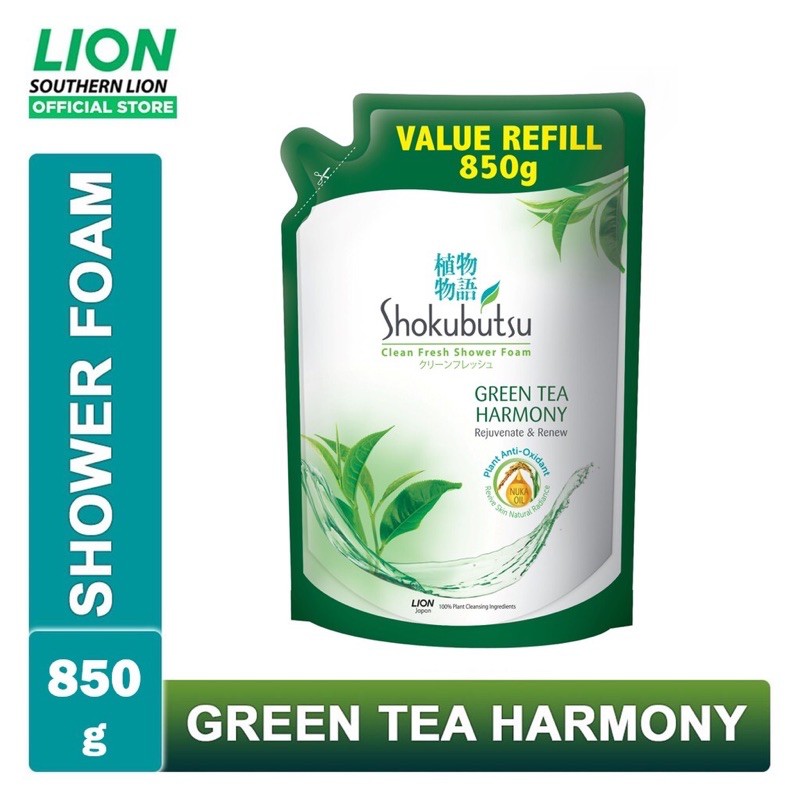 Shokubutsu Clean Fresh Shower Foam Refill Pack - Green Tea Harmony 850g ...